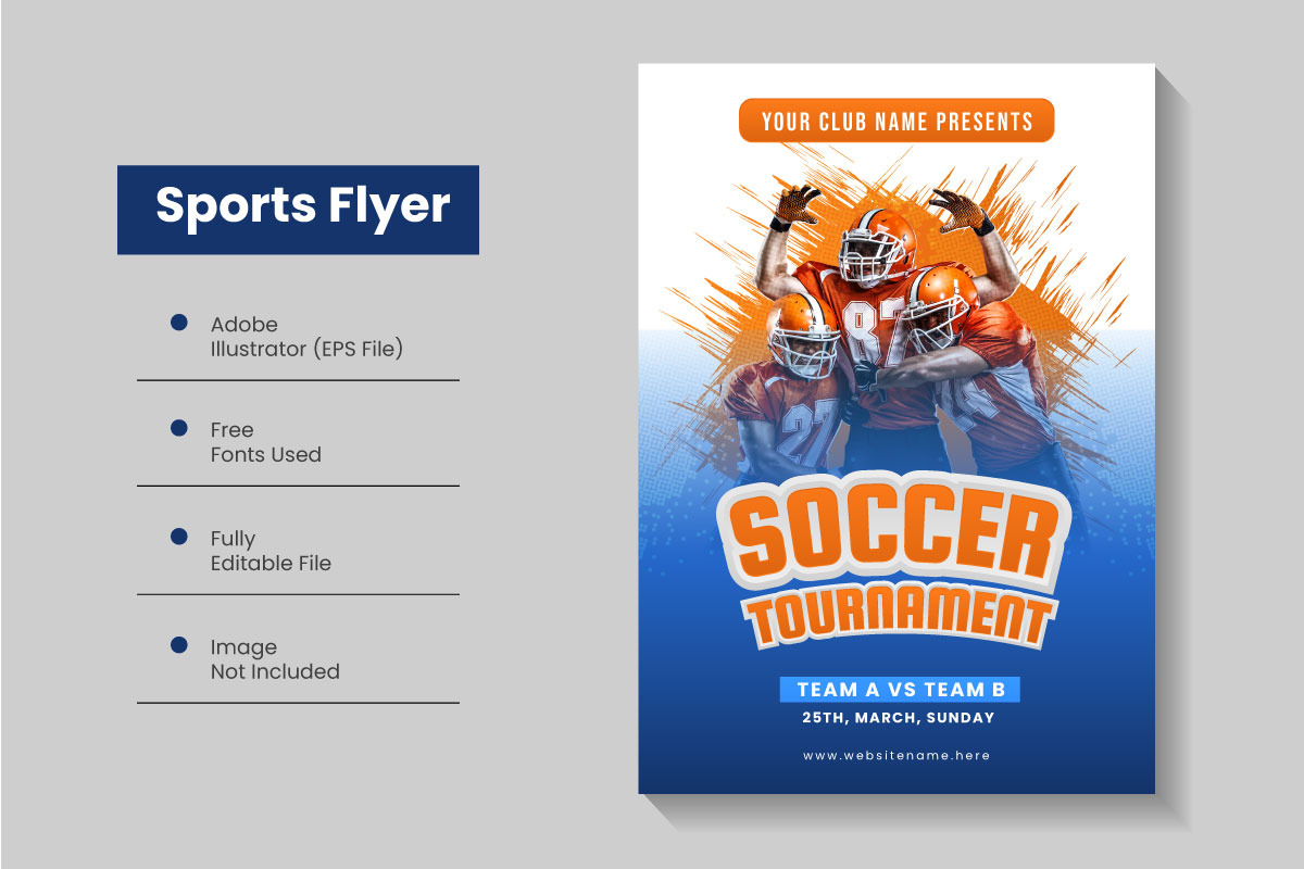 Sports Tournament Poster Design, American Football Game Day Flyer Template