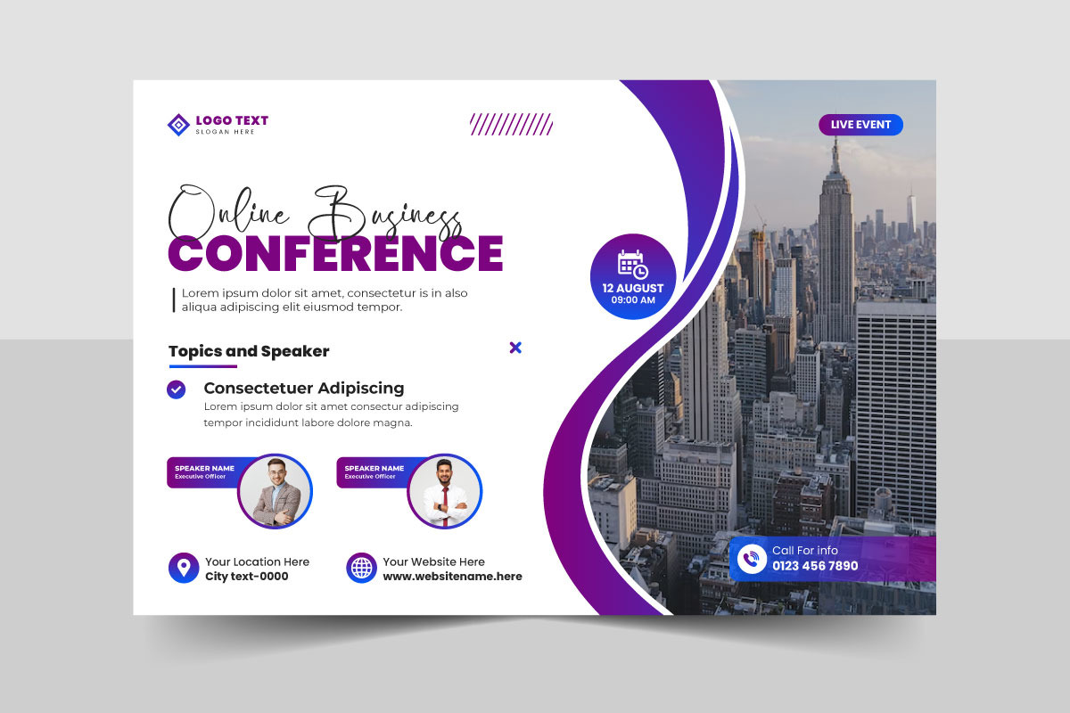 Abstract business conference flyer template or online event invitation ...