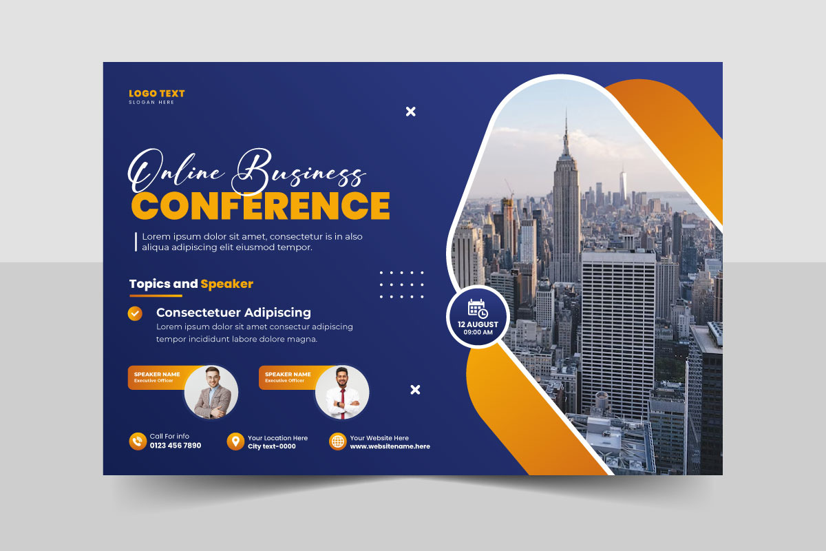 Business conference flyer template or live webinar event invitation ...
