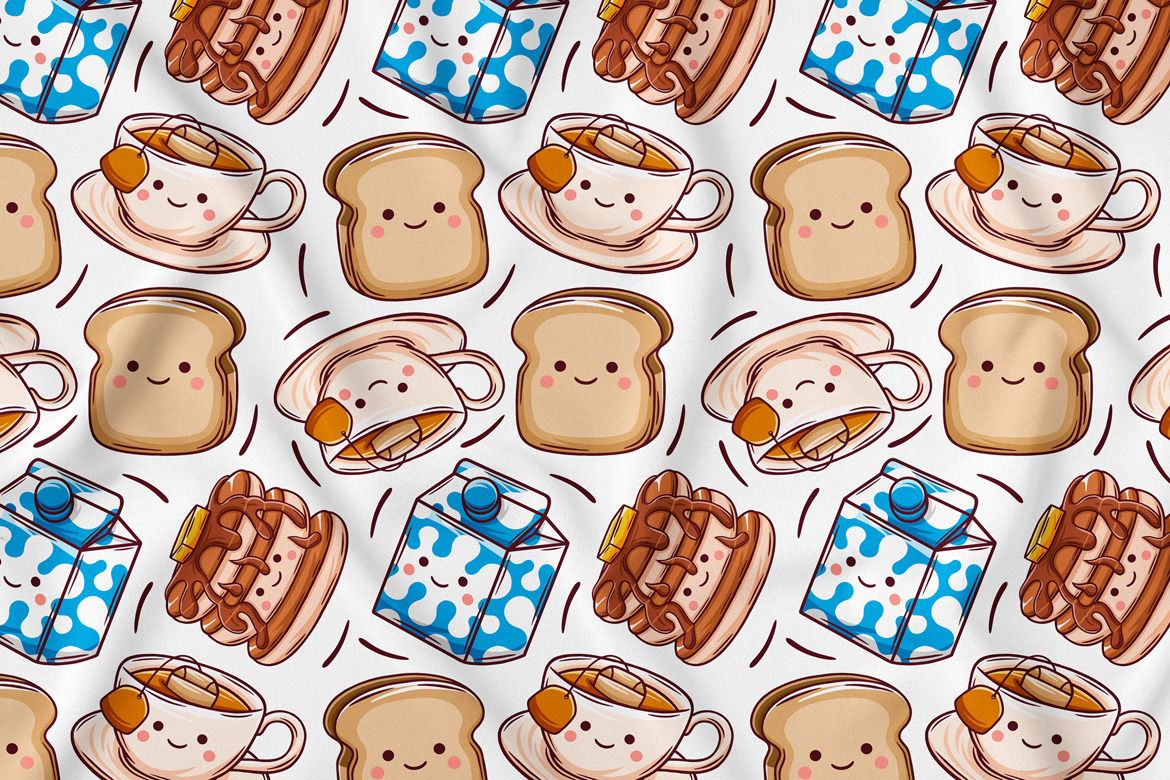 Kawaii Breakfast Seamless Pattern #02 - TemplateMonster