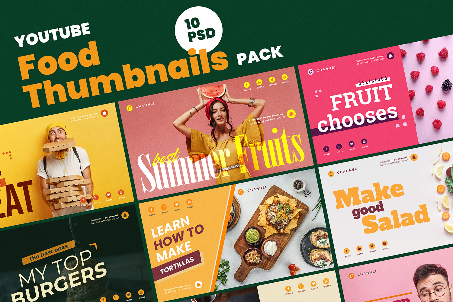 Food Youtube Thumbnail kit - 10 PSD #323143 - TemplateMonster
