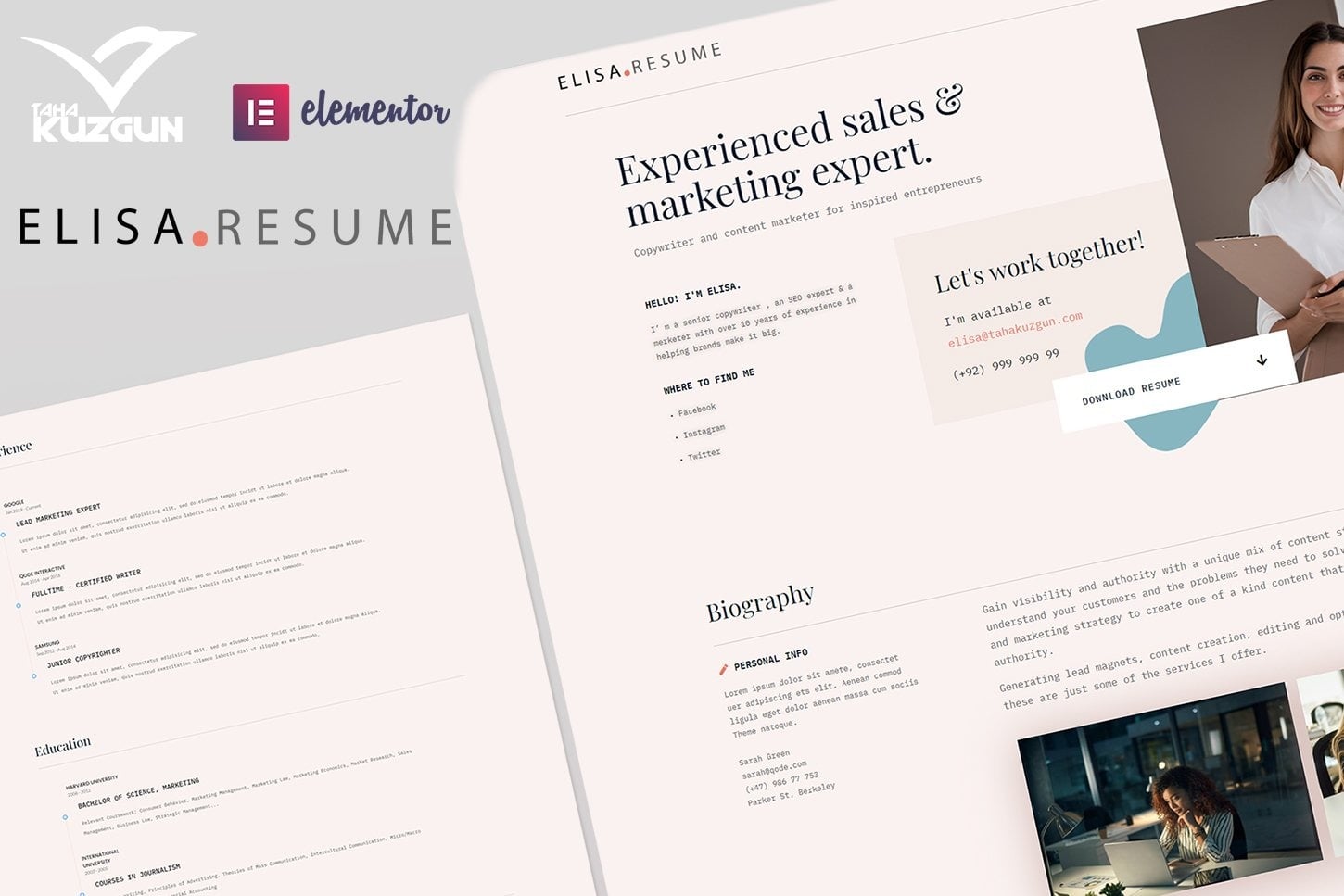 Elisa CV Resume Elementor Kit #324837 - TemplateMonster