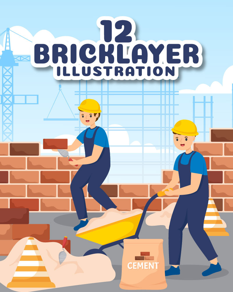 12 Bricklayer Worker Illustration #325406 - TemplateMonster