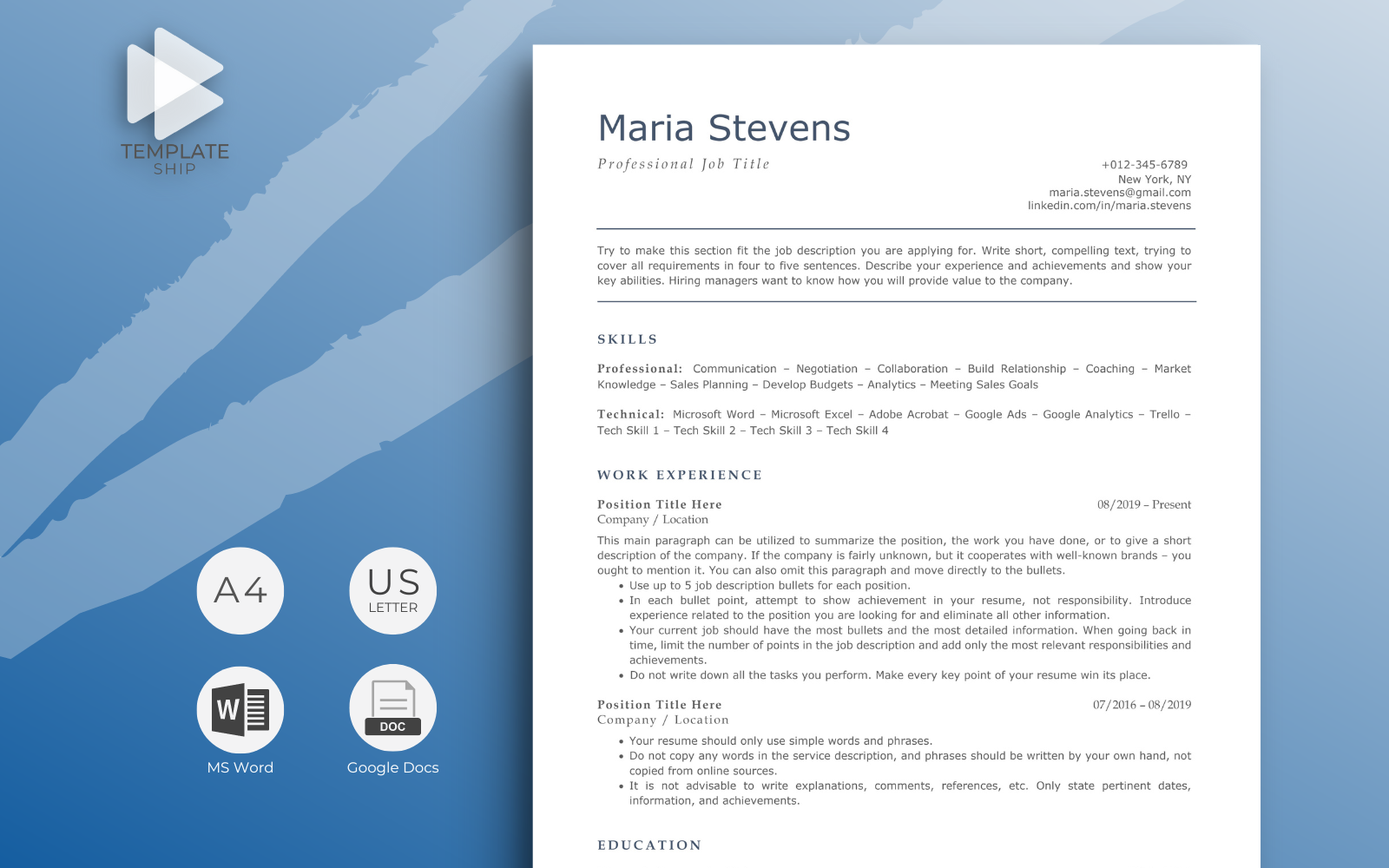 Professional Resume Template Maria Stevens - TemplateMonster
