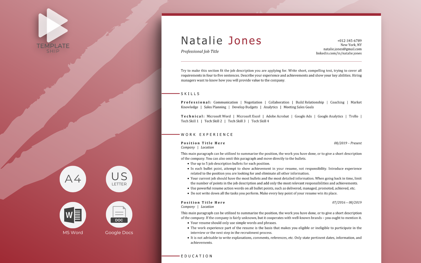 Professional Resume Template Natalie Jones - TemplateMonster