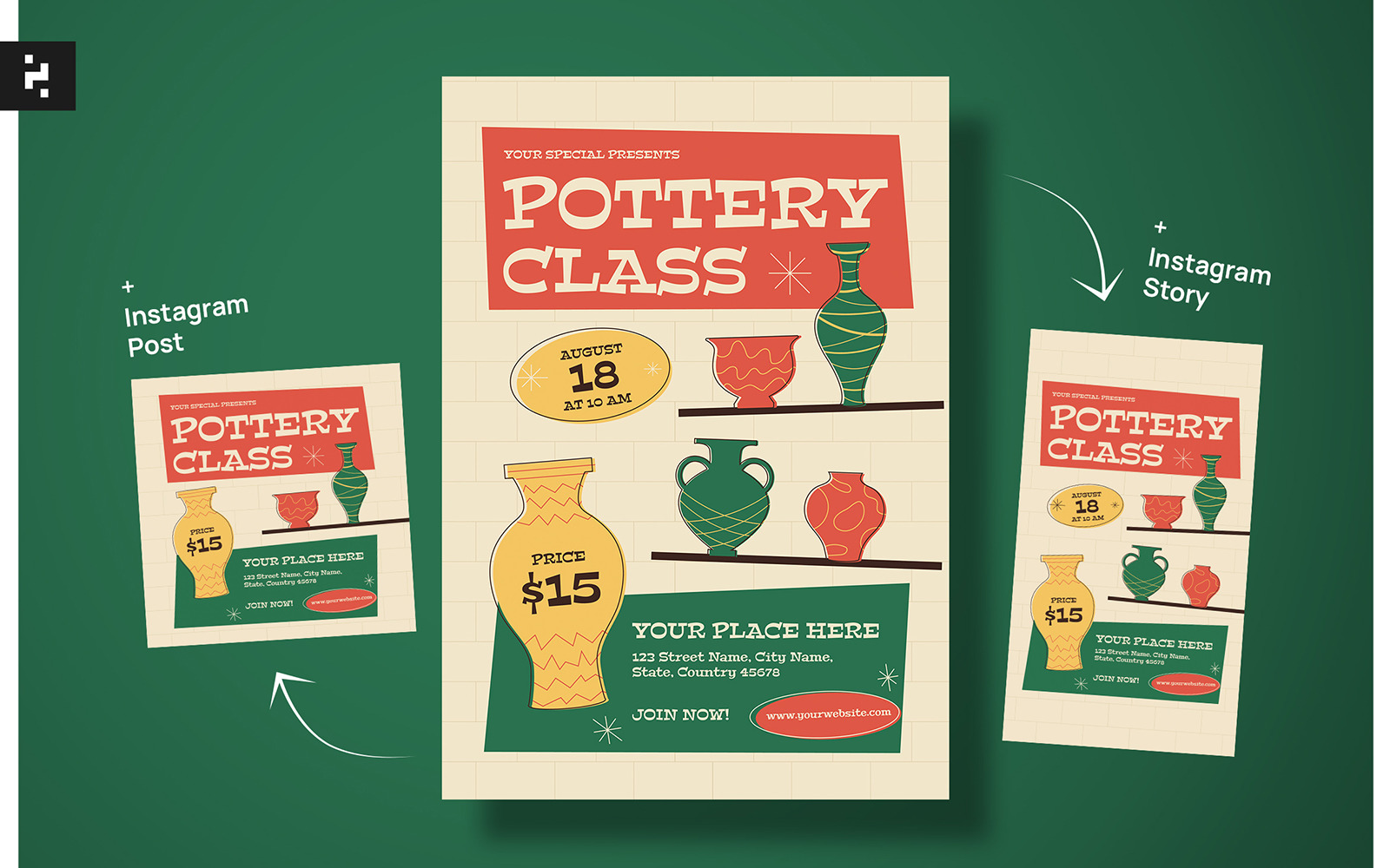 Pottery Class Flyer Mid Century Style - TemplateMonster