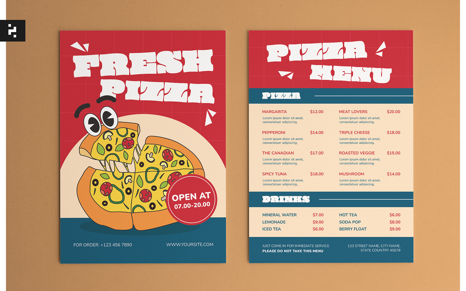Pizza Menu Retro Groovy Looks #329044 - TemplateMonster