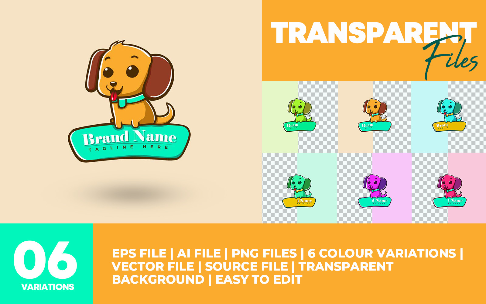 Dog Logo Design Template - 6 Colour Options - V3