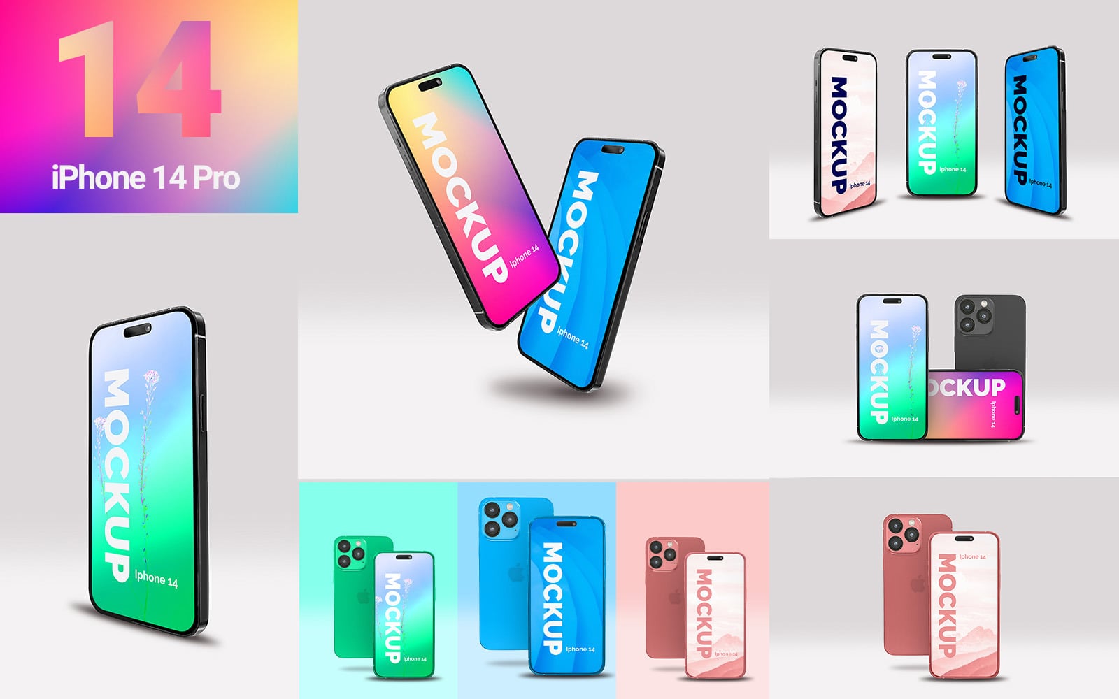 IPhone 14 Pro Mockup Set Photoshop Template - TemplateMonster