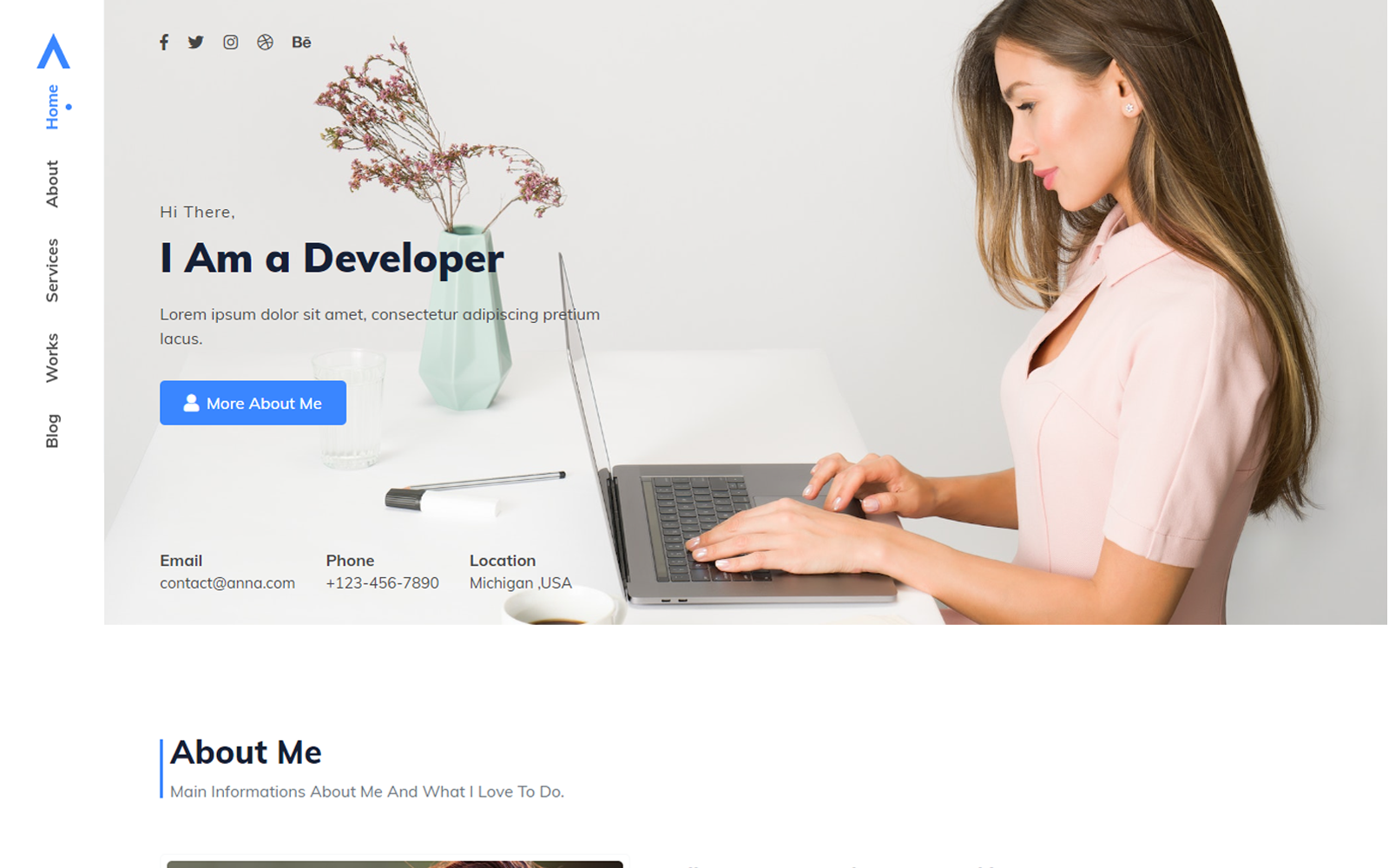 Anna –Personal Portfolio HTML Website Template + RTL