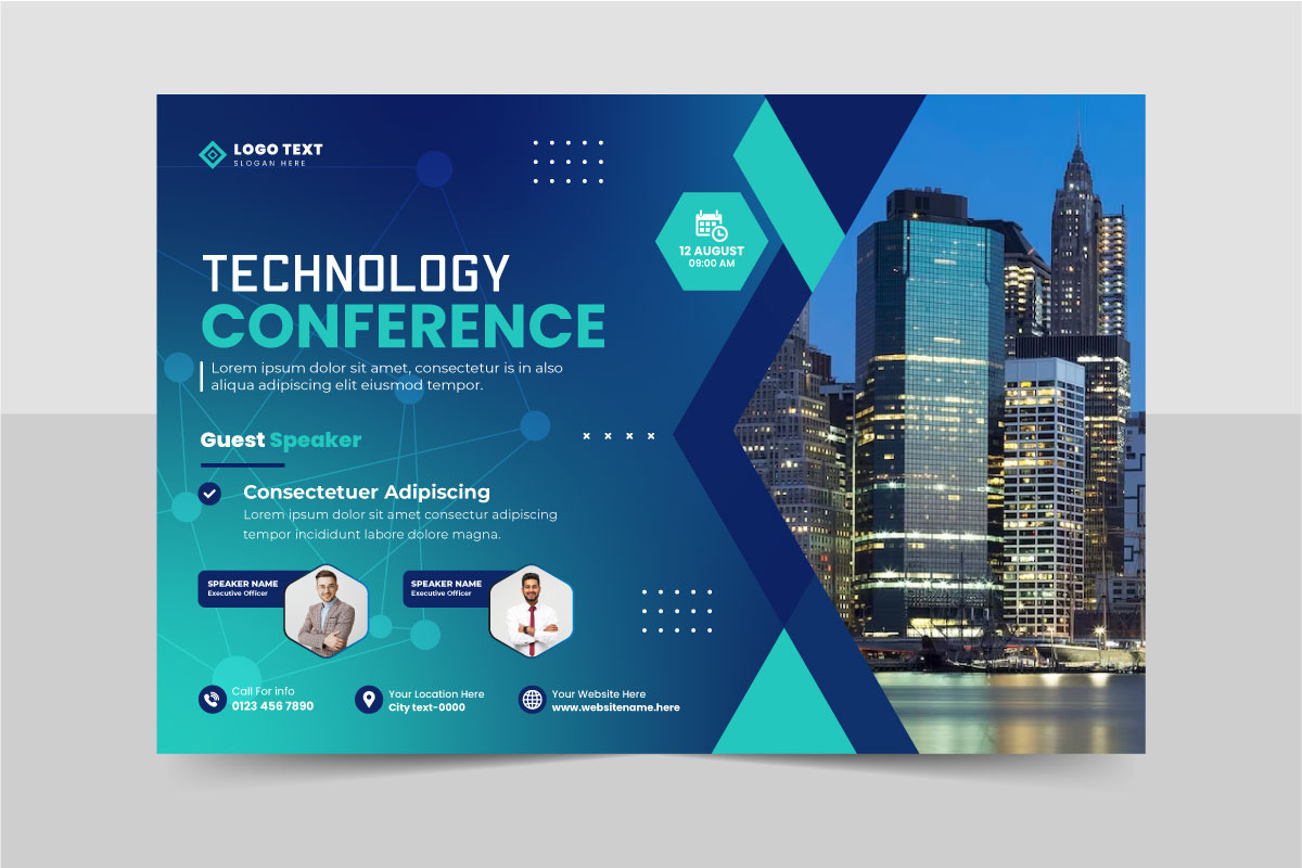 Business technology conference flyer template or business webinar event ...