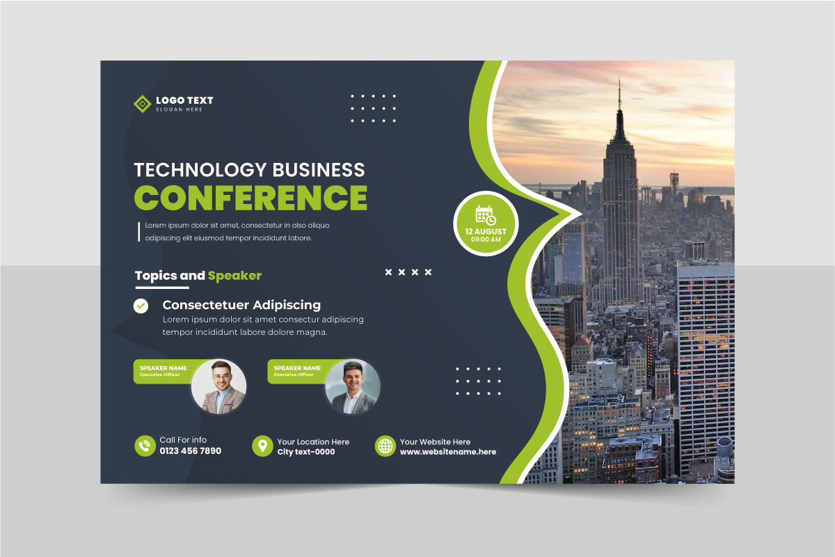 Technology business conference flyer template or online webinar flyer ...
