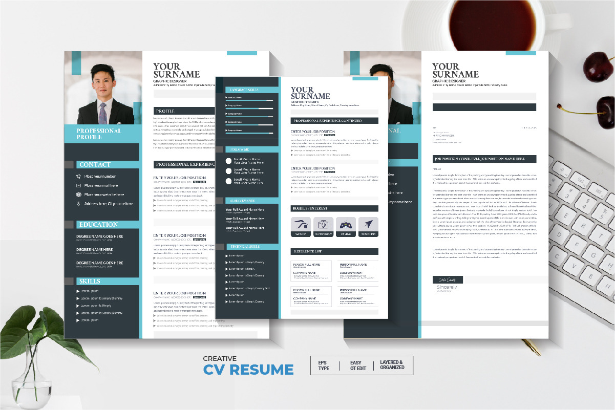 Creative Editable Resume concept or Cv Template with cover letter