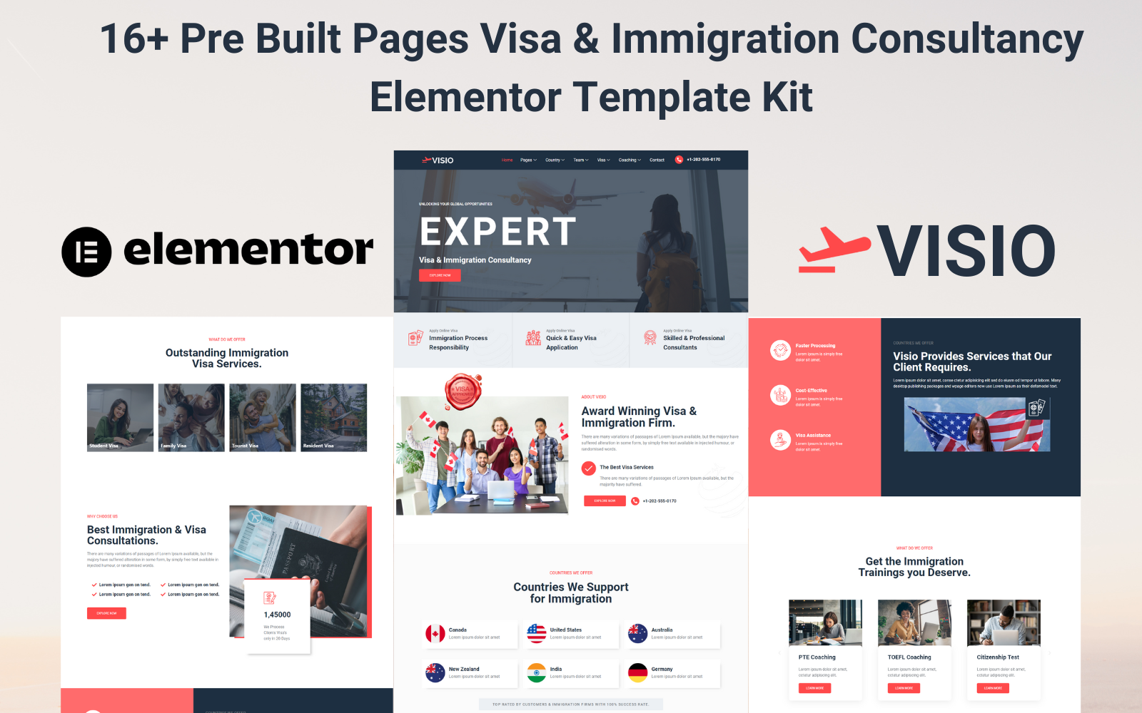 Visio - Kit de plantillas Elementor de consultoría de inmigración y visas