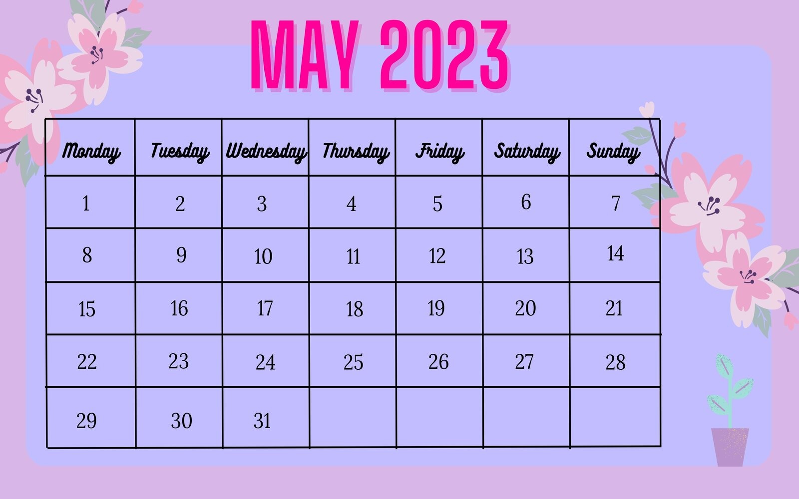 Calender template for Digital planning- May - TemplateMonster
