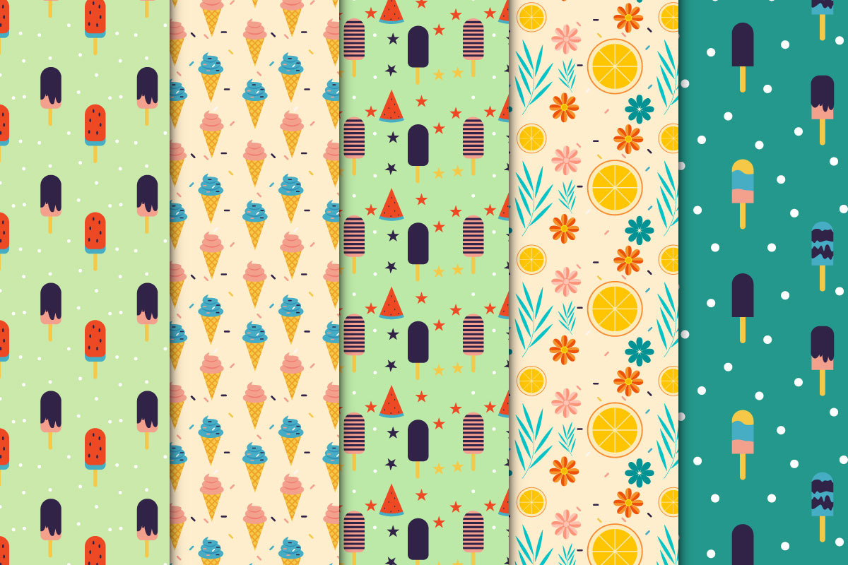 Ice cream pattern set decoration vector - TemplateMonster