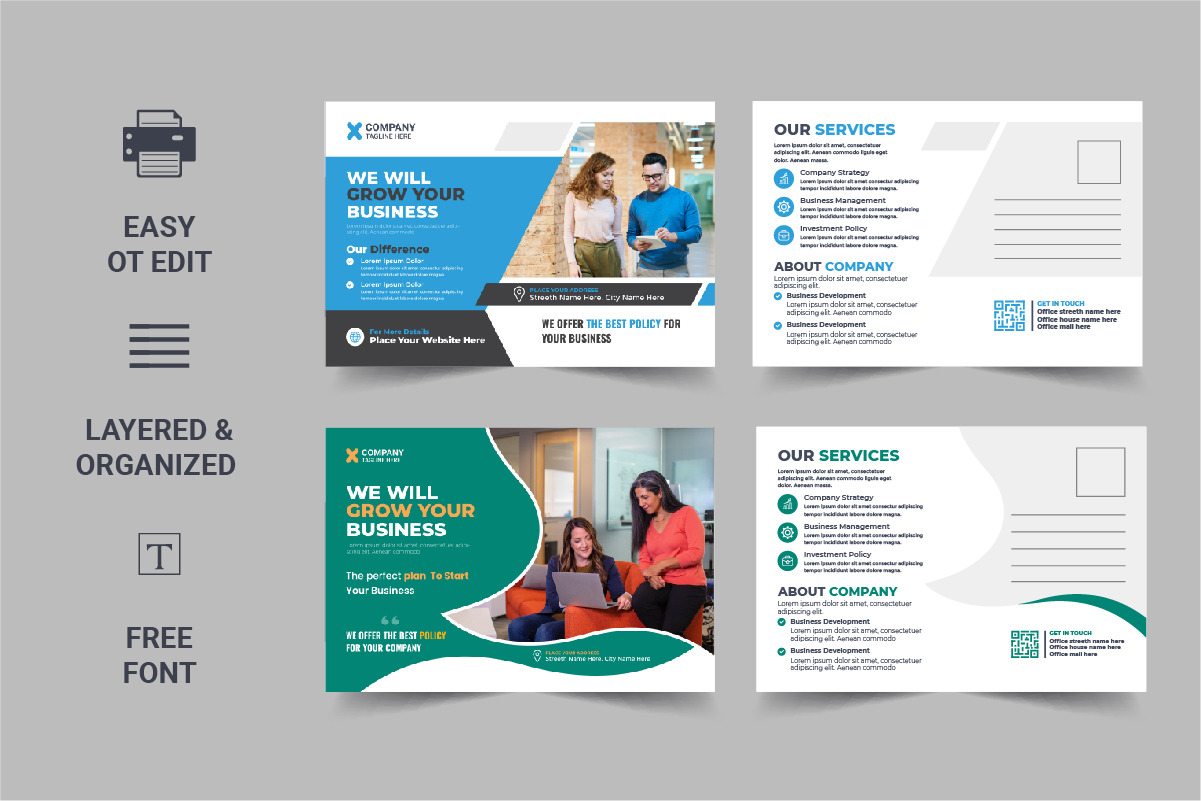 Minimal Modern Postcard Template Design Design Template Layout