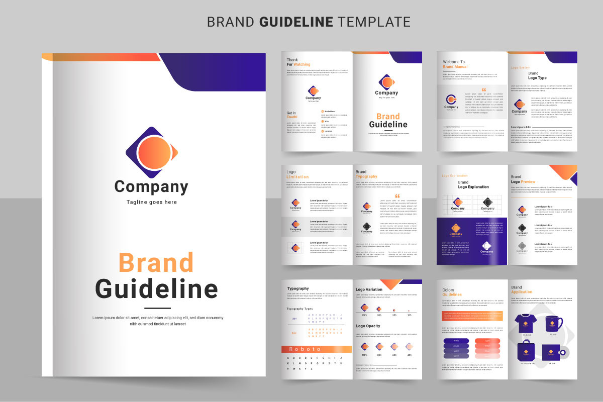 Brand Guidelines template. Brand Identity presentation. Logo Guideline ...