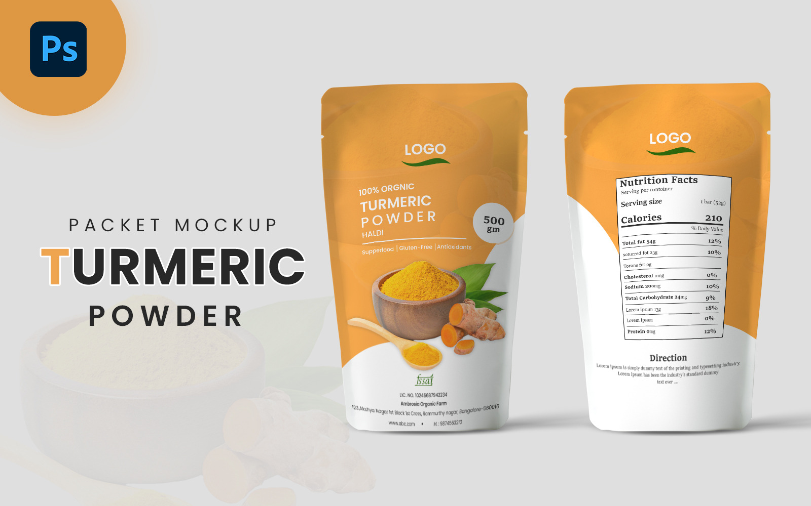 Turmeric Powder Product Mockup #335253 - TemplateMonster