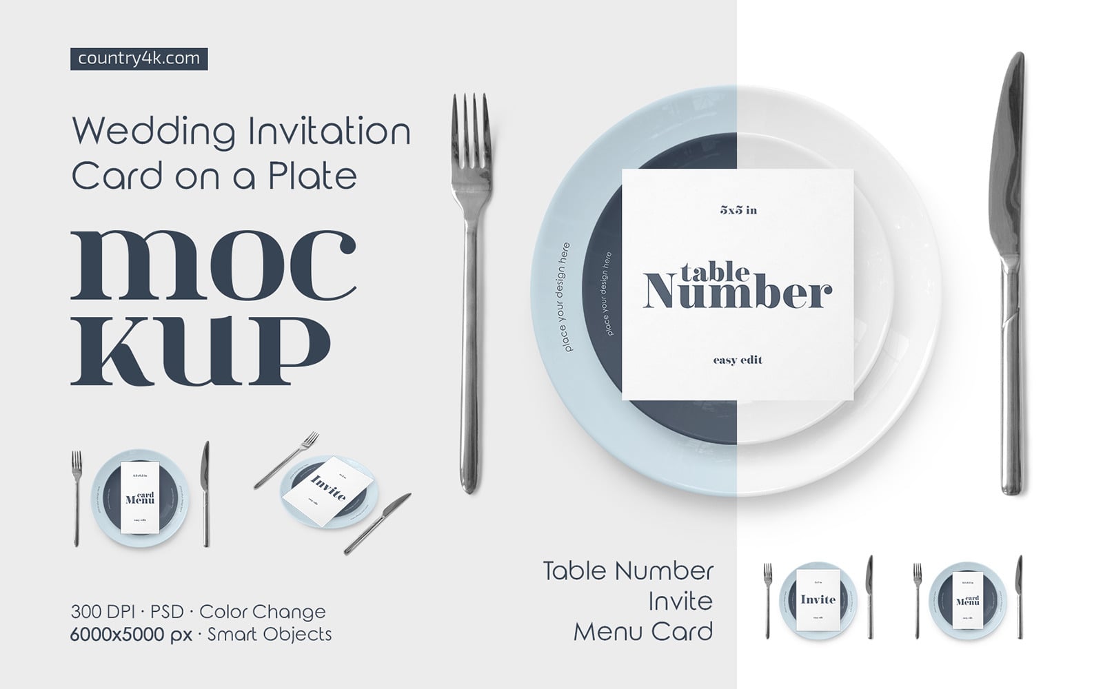 Wedding Invitation Card on a Plate Mockup Set
