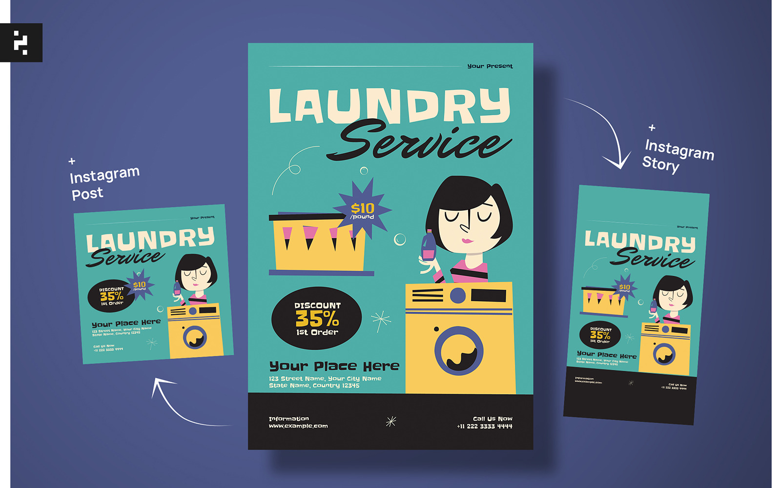 Laundry Service Flyer Mid Century Style - TemplateMonster