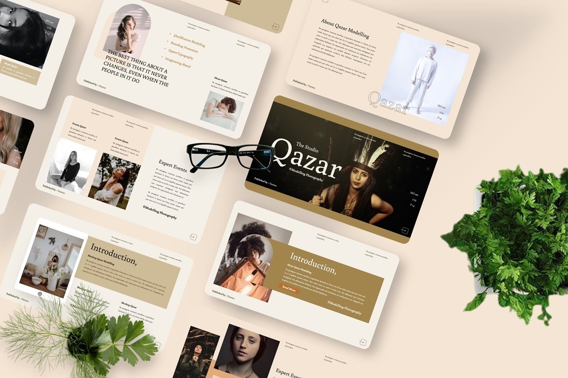 Qazar - Modelling Powerpoint Template - TemplateMonster