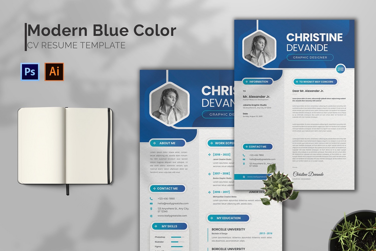 Modern Blue Color Resume Template #342617 - TemplateMonster