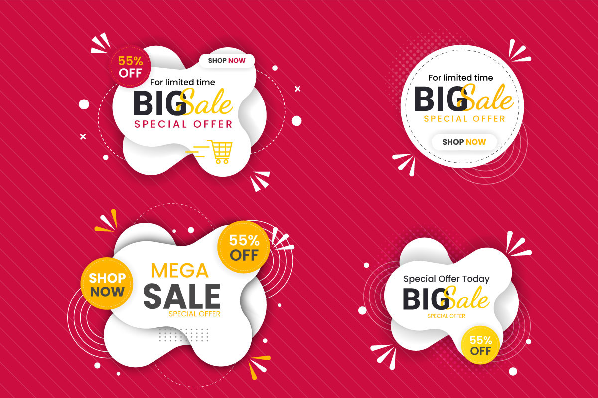Vector sale banner promotion set template with color background