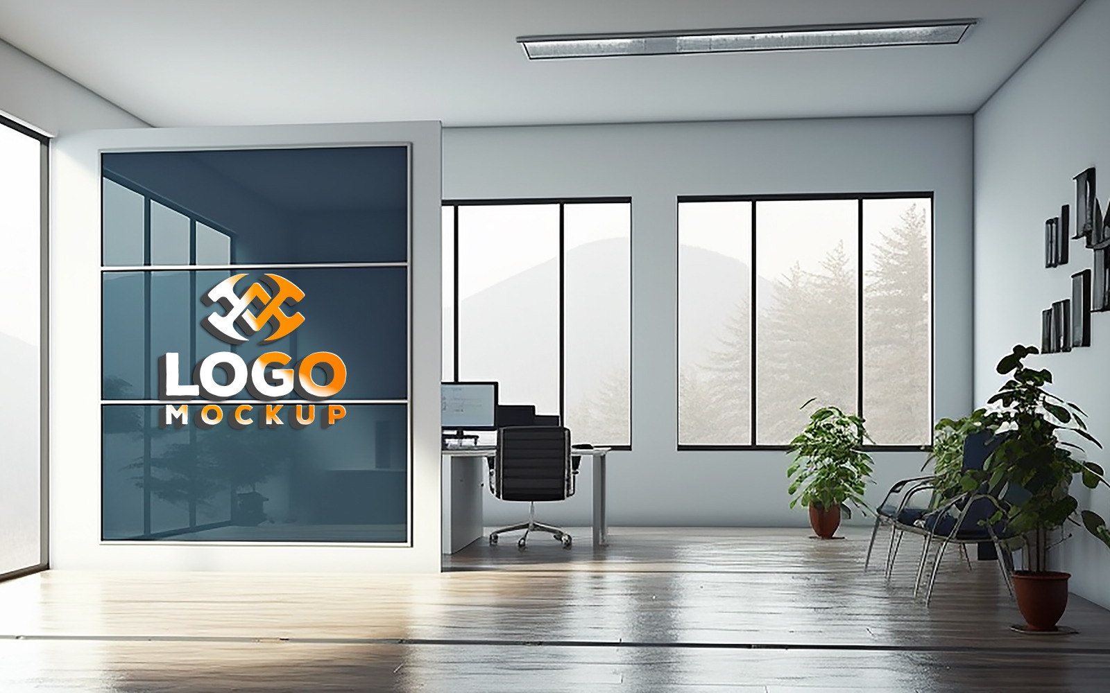 Glass Wall Mockup | Logo Mockup | Glass Wall Interior Mockup