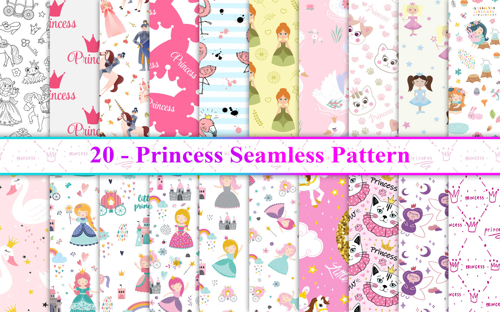 Princess Seamless Pattern, Princess Pattern - TemplateMonster
