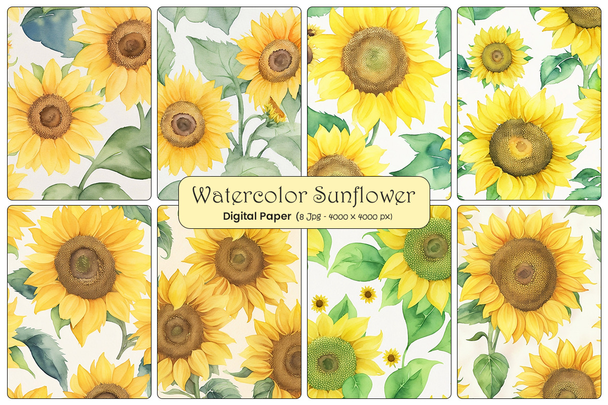 Sunflowers seamless pattern watercolor background, vintage sunflowers ...