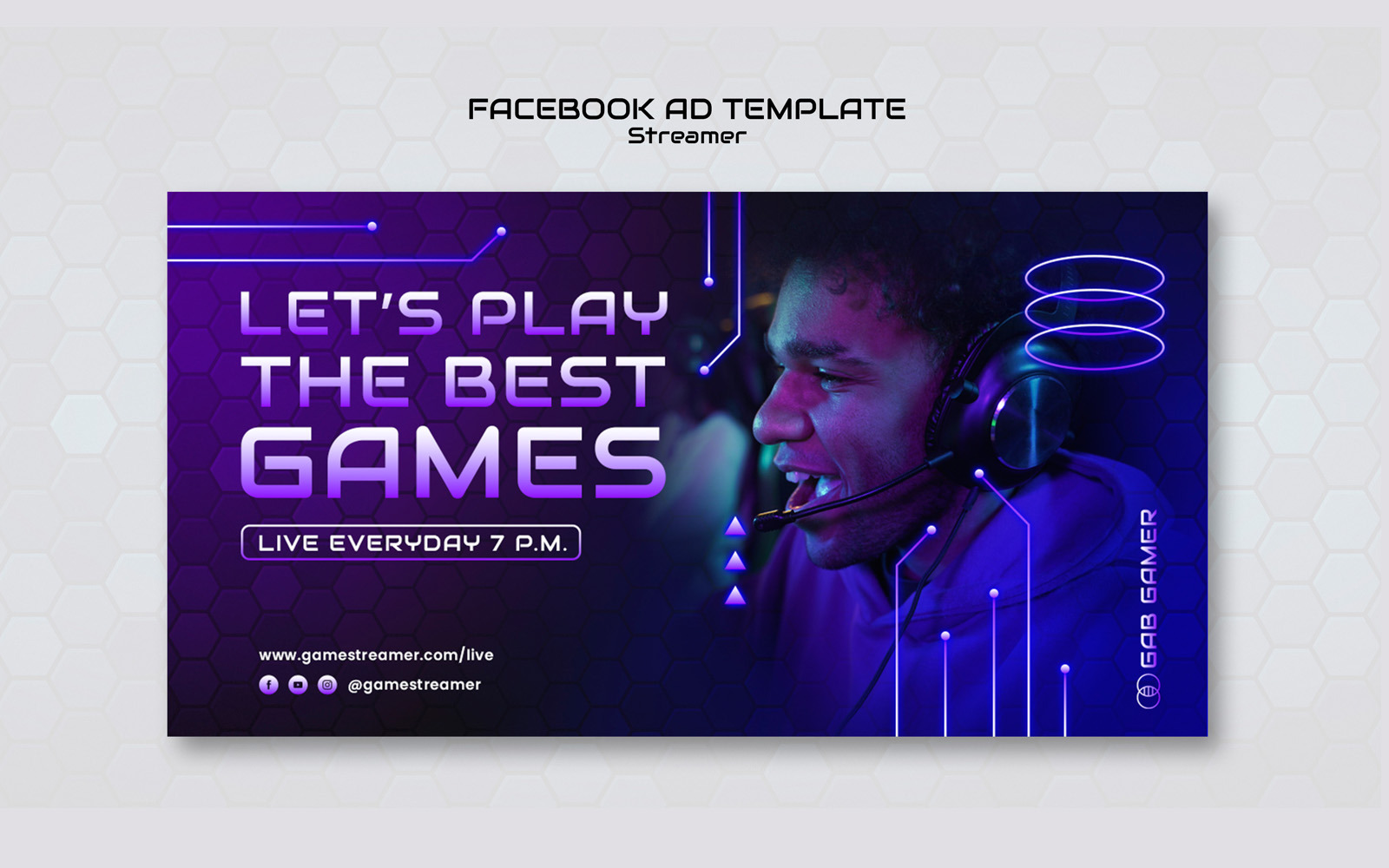 Gradient Streamer Social Media Template - TemplateMonster