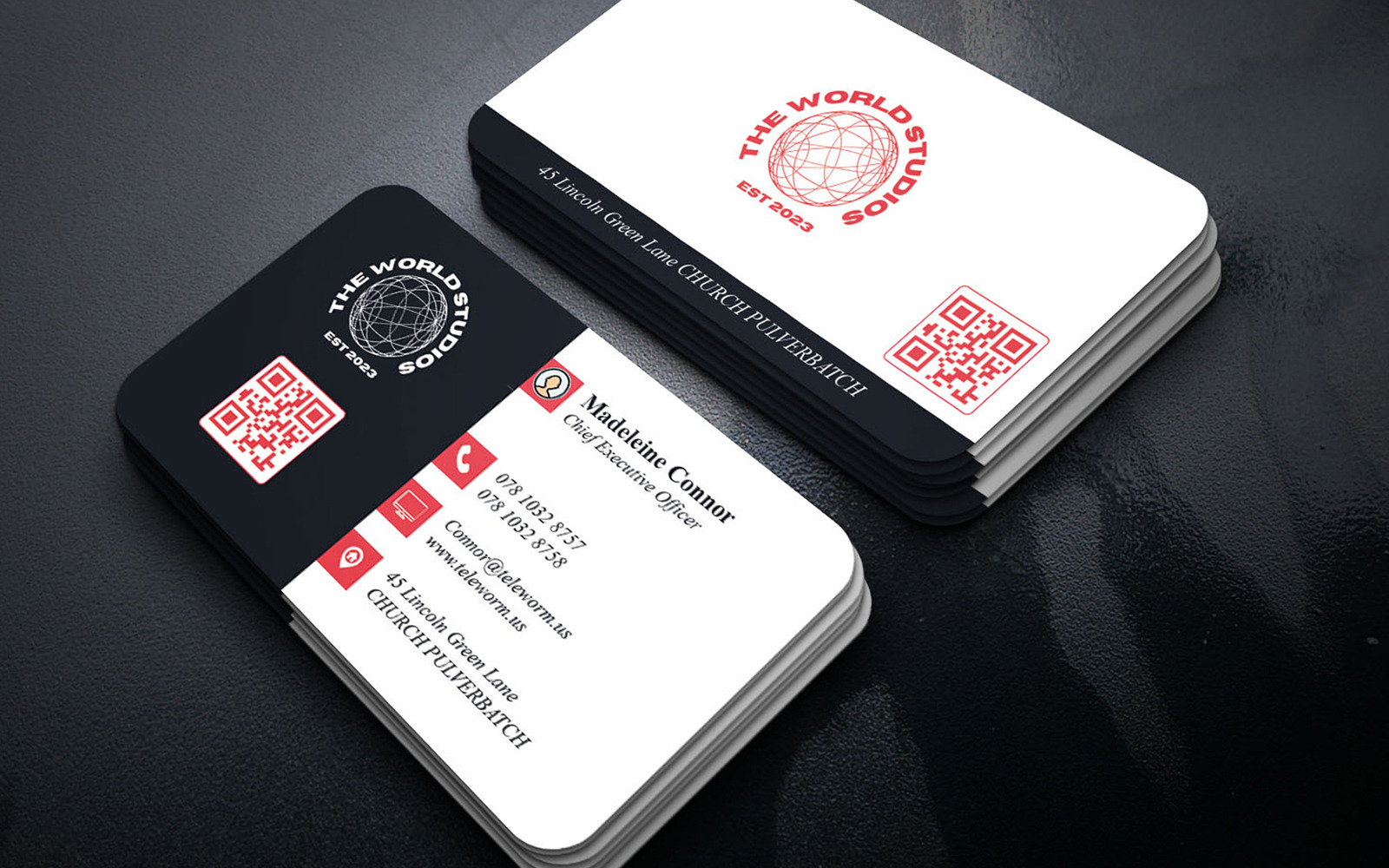 Professional Business Card - 2 sided visiting card - Red & Black Shades