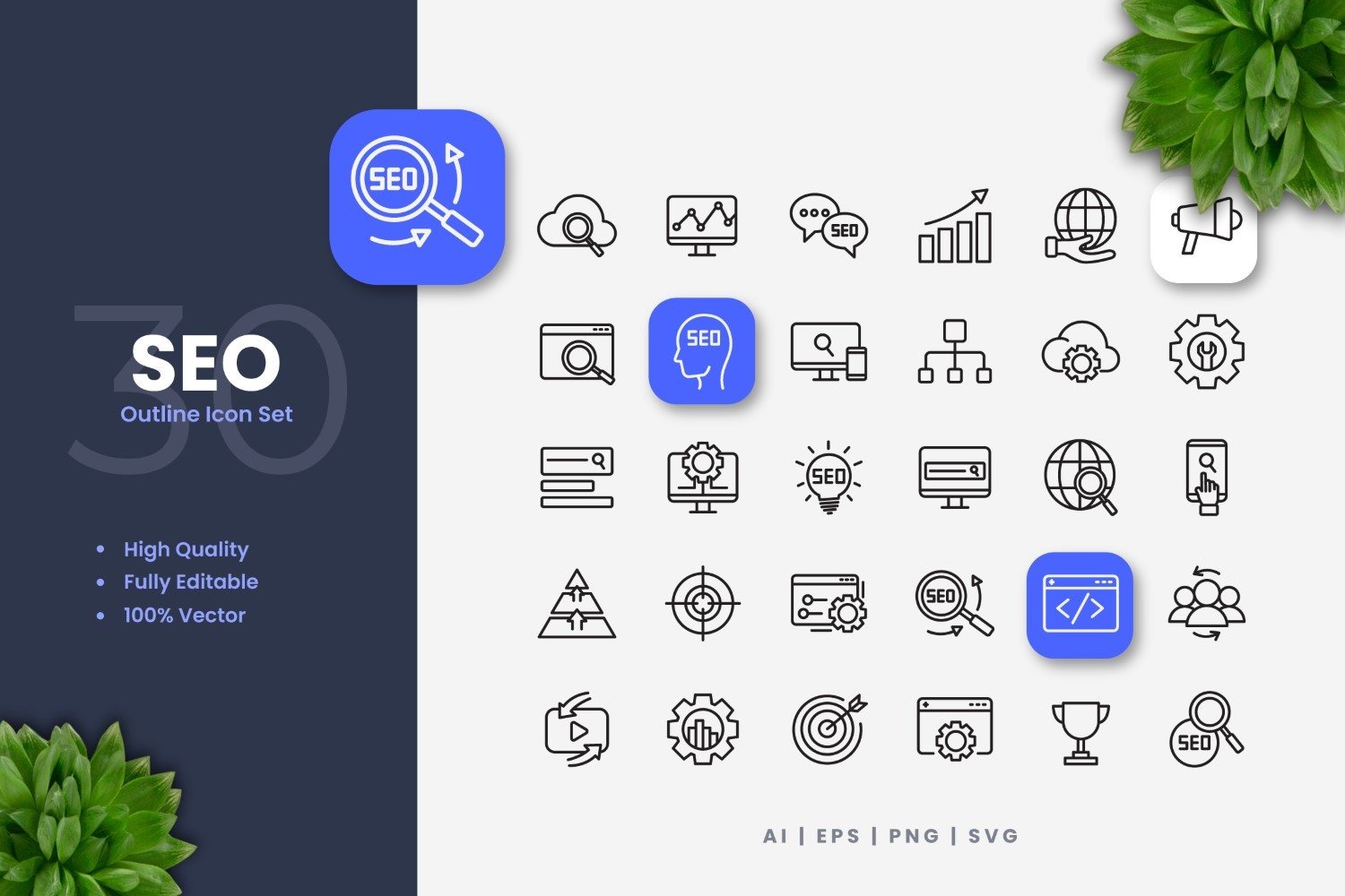 30 Set of Seo Outline Icon Collection - TemplateMonster