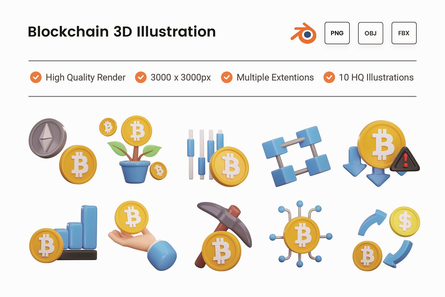 Blockchain Emoji 3D Illustration Set - TemplateMonster