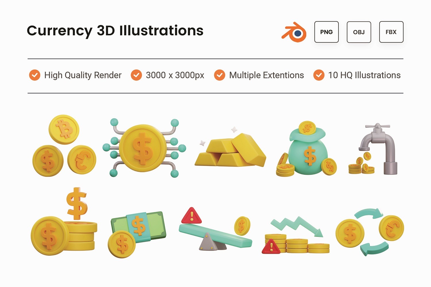 Currency 3D Illustration Set #352317 - TemplateMonster