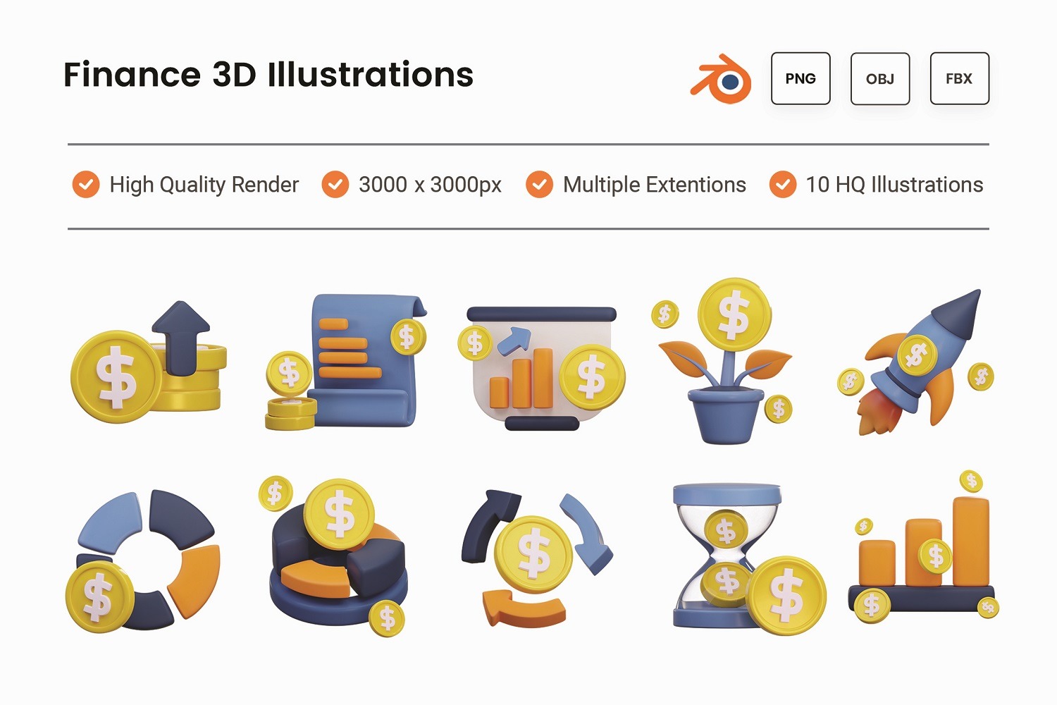 Finance 3D Illustration Set #352324 - TemplateMonster