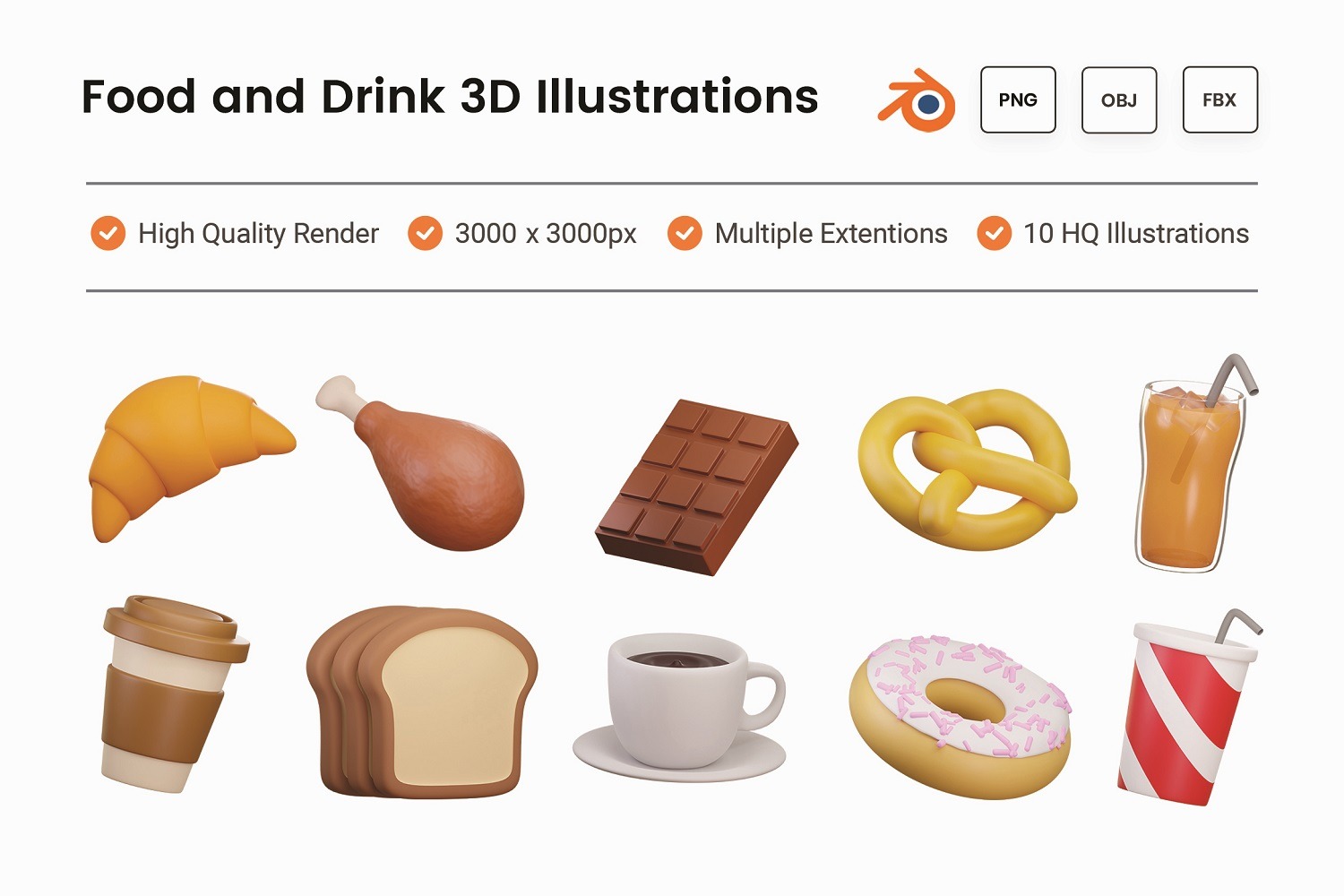 Foods and Drinks 3D Illustration Set - TemplateMonster