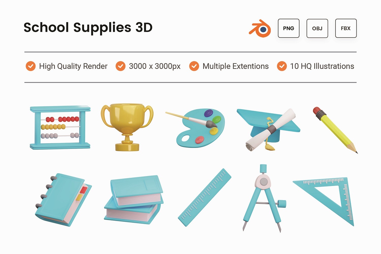 School Supplies 3D Illustration Set #352334 - TemplateMonster