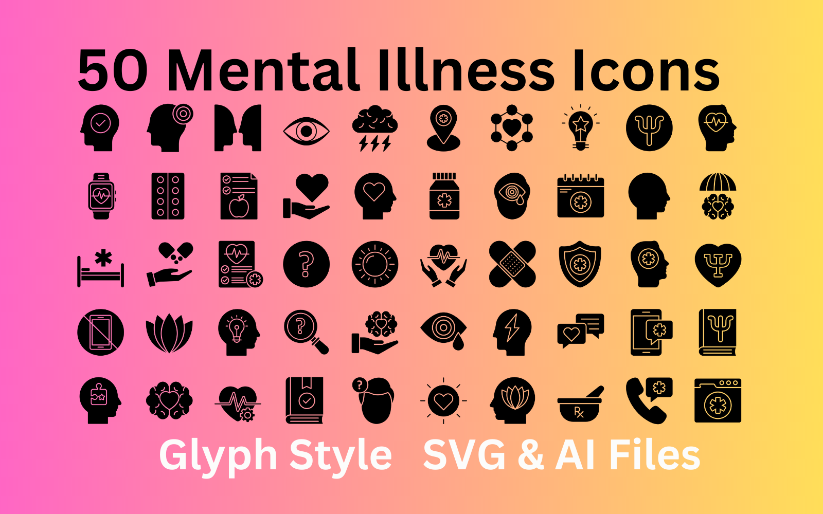 Mental Illness Icon Set 50 Glyph Icons - SVG And AI Files