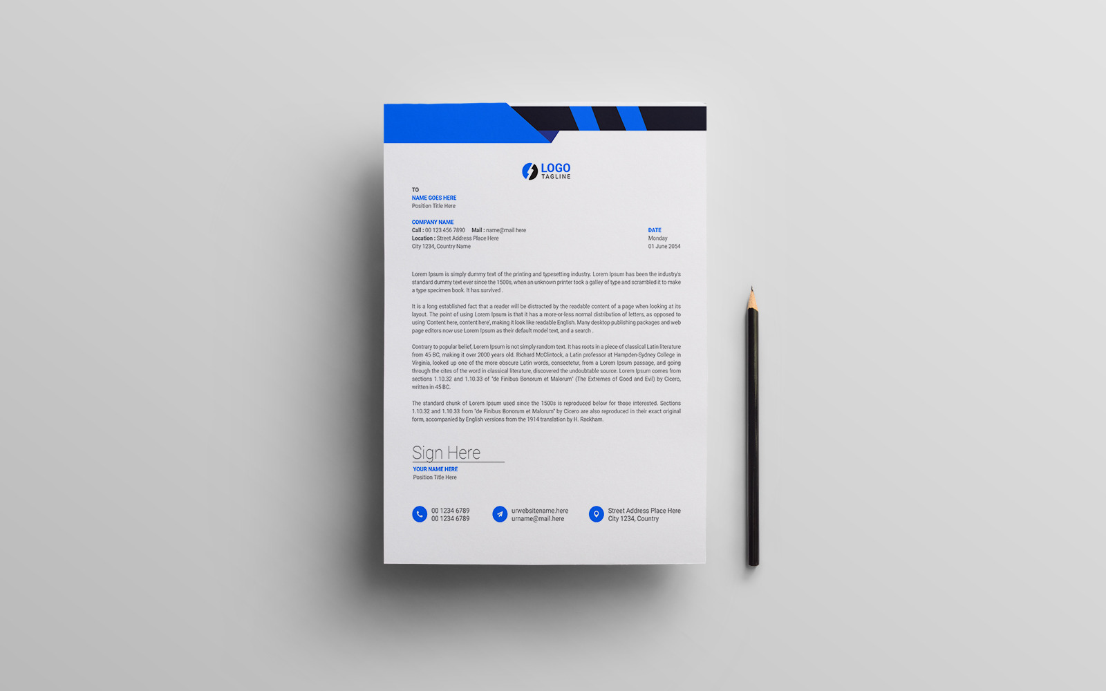 Blue Letterhead Design Template #352825 - TemplateMonster