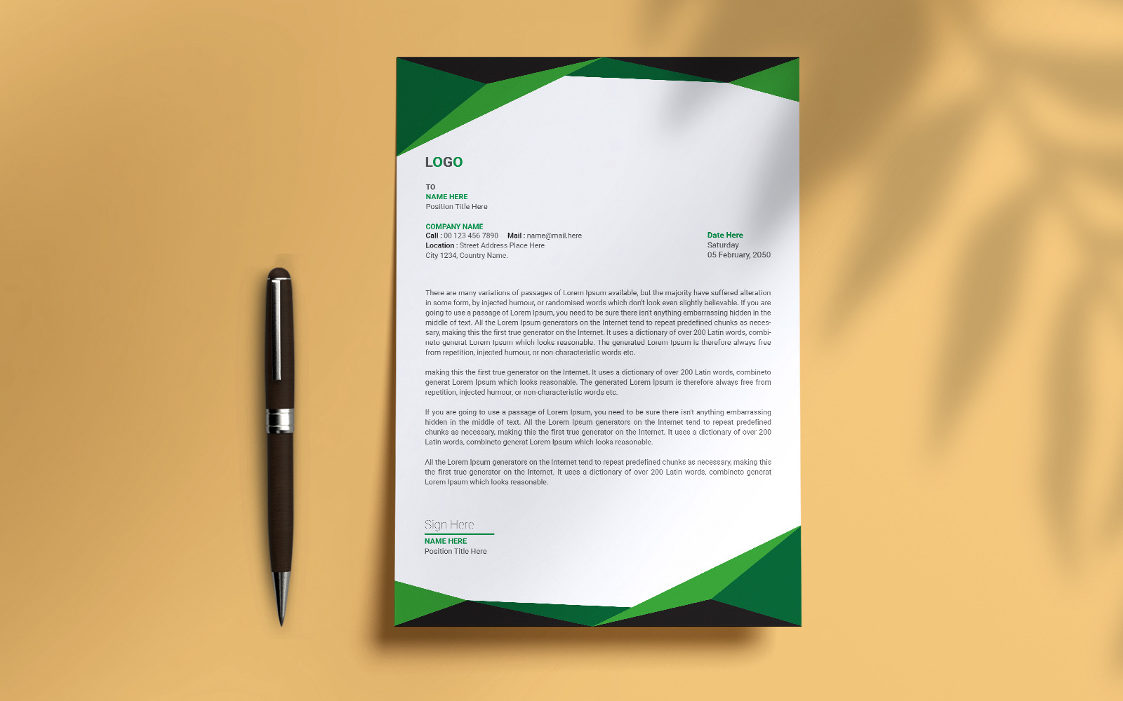 Corporate Green Letterhead Template Design - TemplateMonster