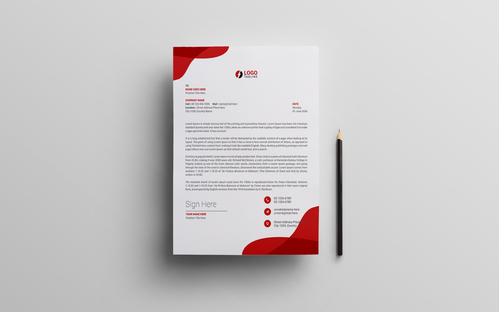 Red & Blue Letterhead Design Template - TemplateMonster