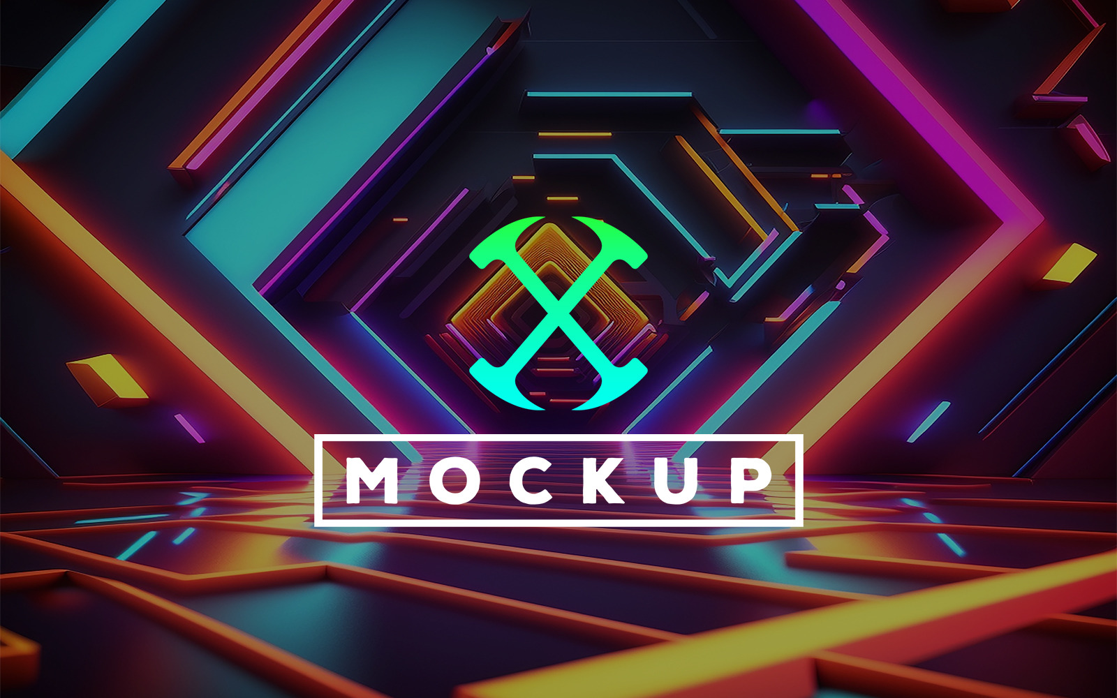 Logo Mockup With Neon Tunnel Background Design