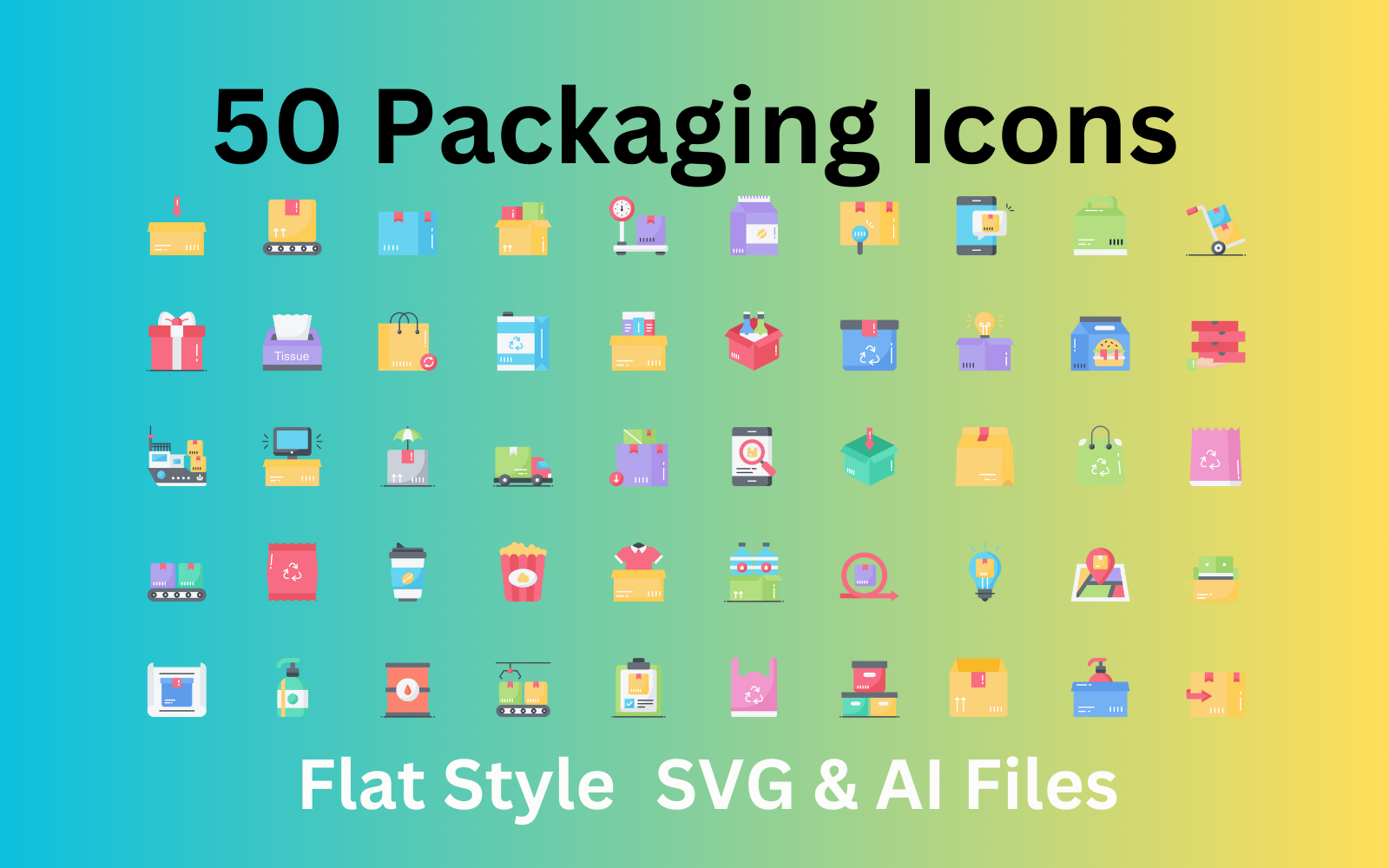 Packaging Icon Set 50 Flat Icons - SVG And AI Files