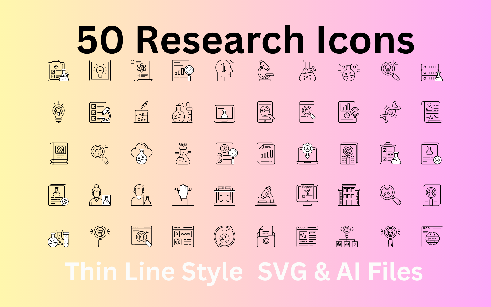 Research Icon Set 50 Outline Icons - SVG And AI Files