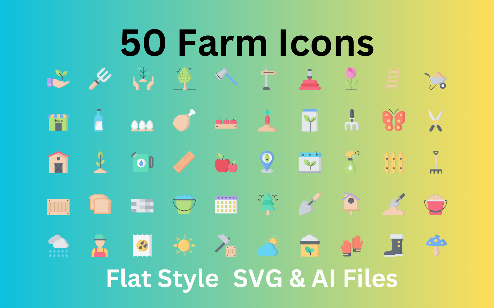 Farm Set 50 Flat Icons - SVG And AI Files - TemplateMonster