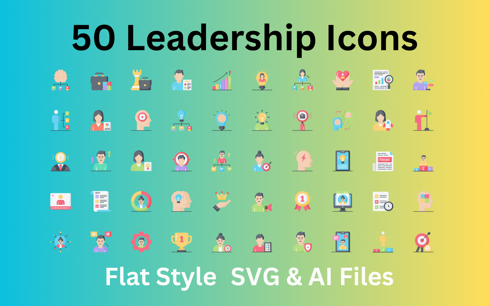 Leadership Icon Set 50 Flat Icons - SVG And AI Files