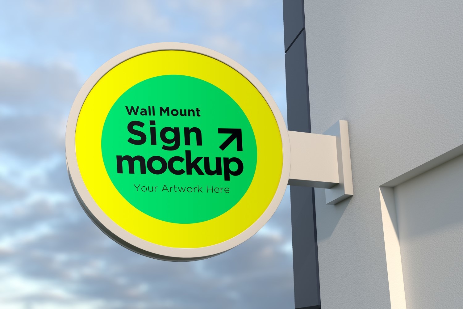 Round Wall Mount Façade Sign Board Mockup Template 05A