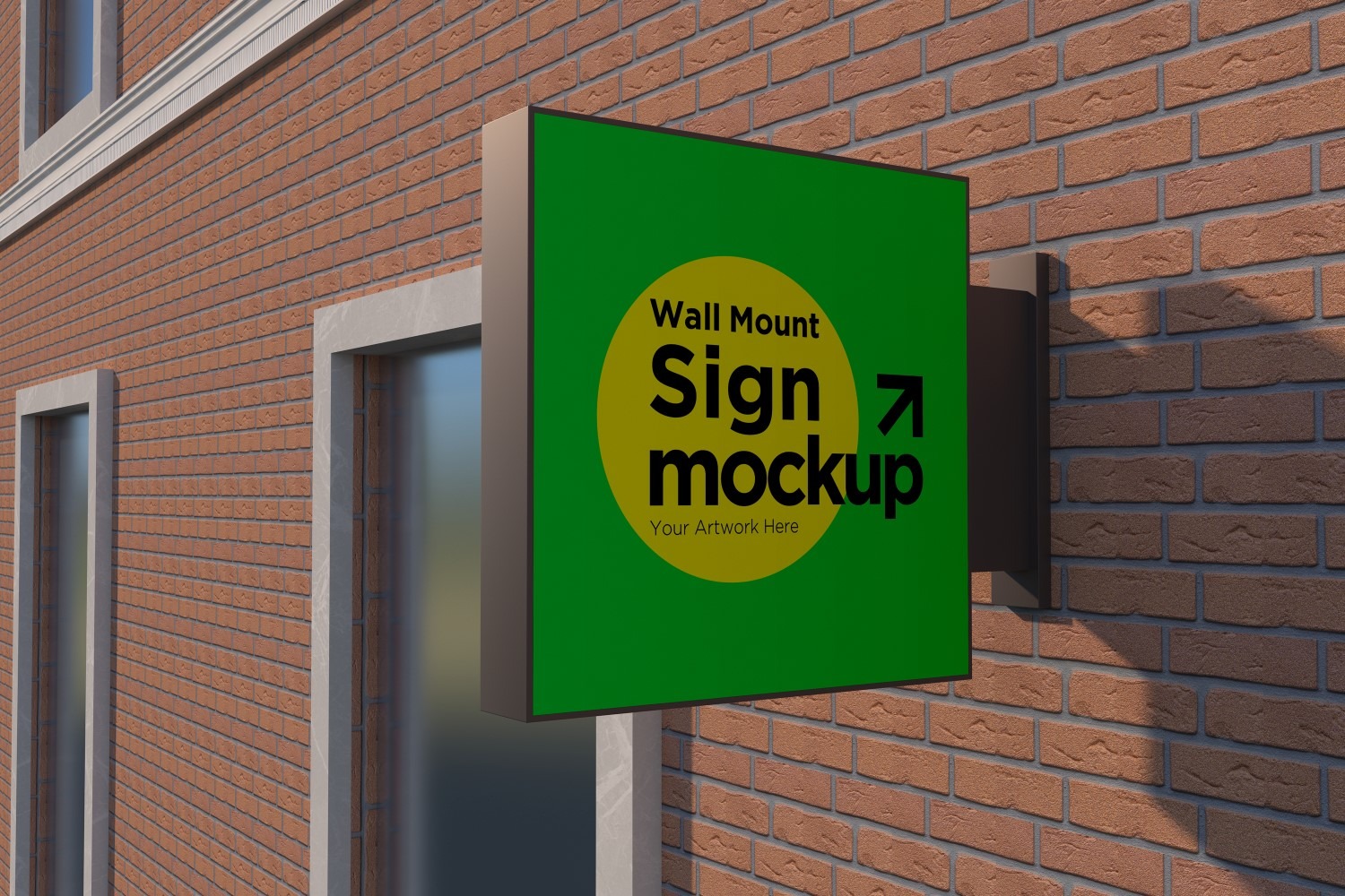 Square Wall Mount Sign Mockup Template attached to the wall 12A